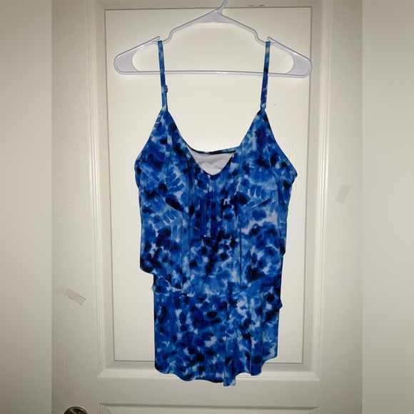 Aqua Green | Swim | Aqua Green Blue And Black Tiered Tie Dyed Padded ...